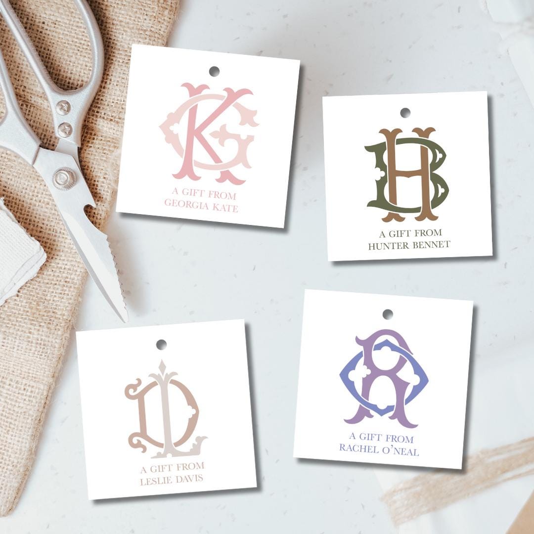 Custom Chic Monogram Gift Tags | 2.75" Square Gift Tags, Elegant Gift ...
