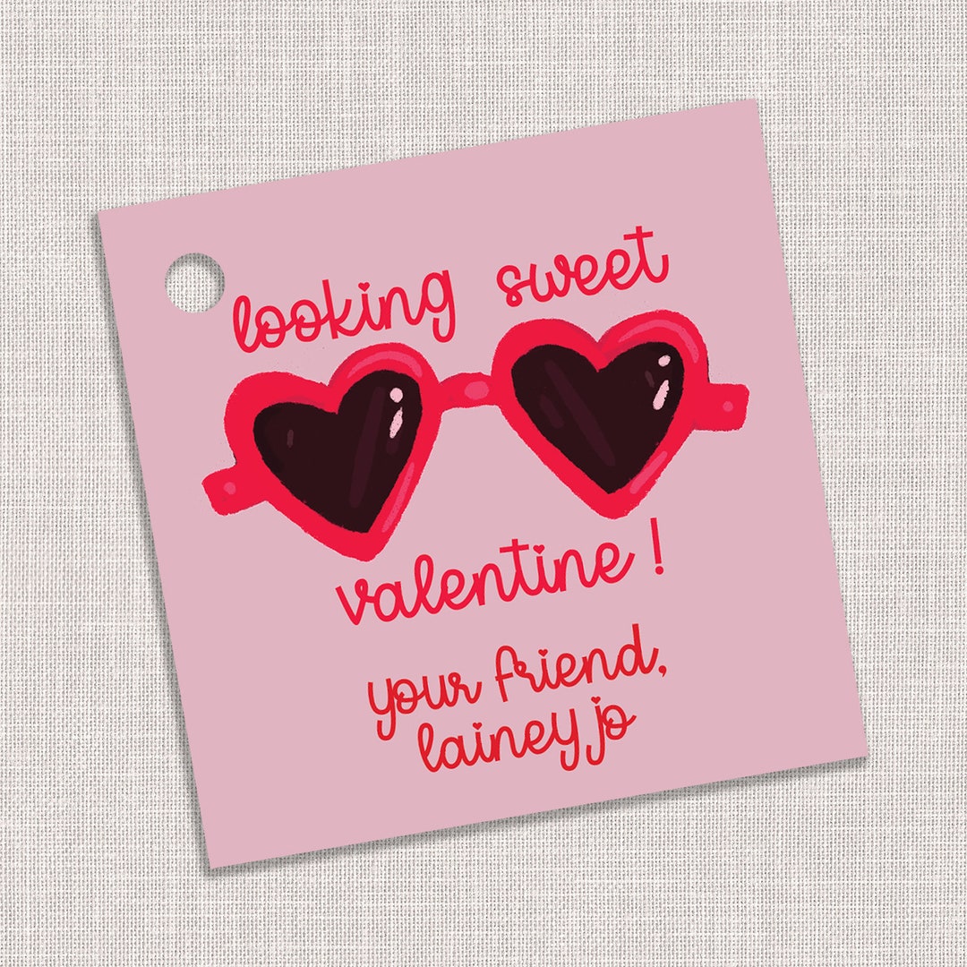 Looking Sweet Valentine's Party Gift Tags | Cute Pink Heart Sunglasses ...
