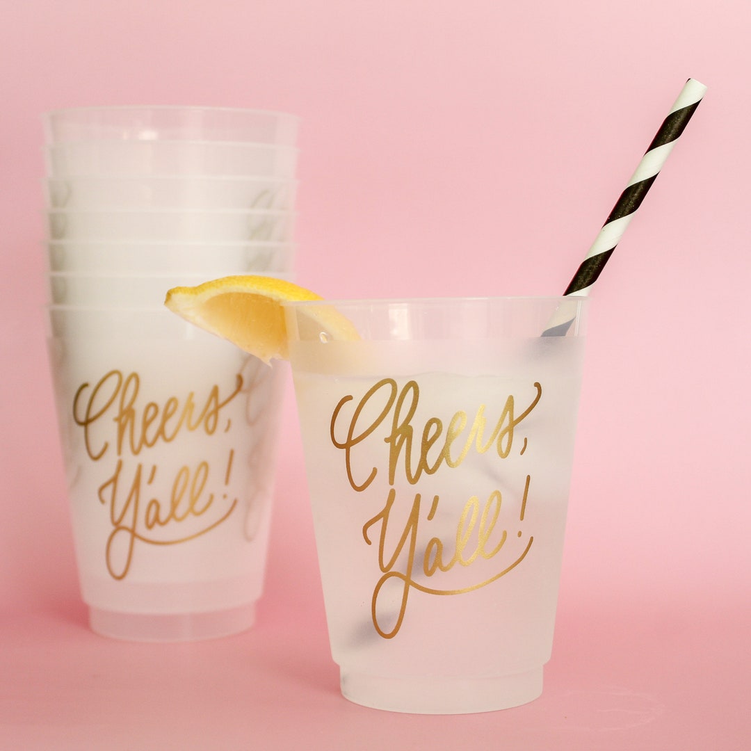 Cheers Y'all Metallic Gold Party Cup | Set of 8 16oz Frosted ...