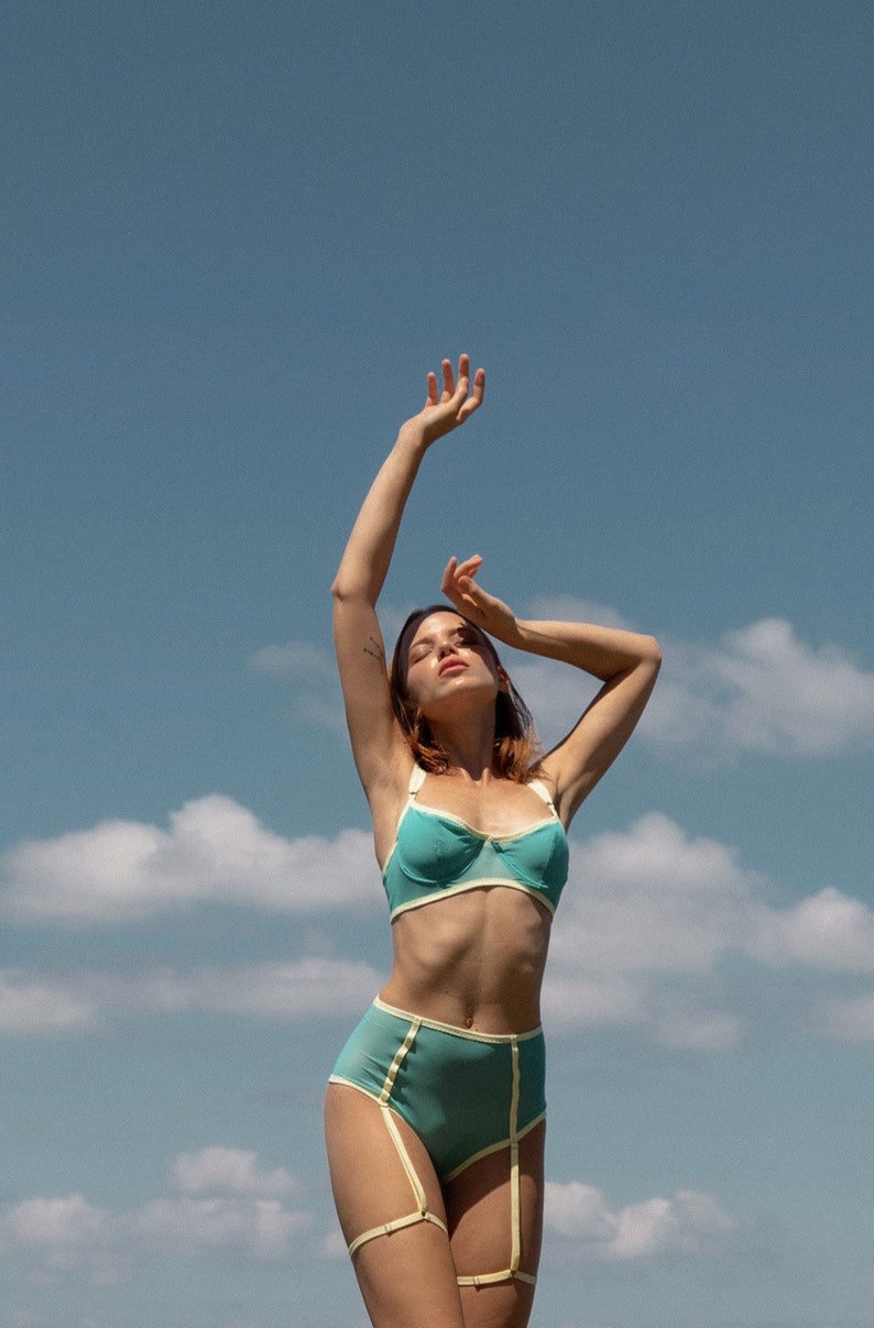 Sky Blue Mesh Lingerie Set Handmade Lingerie Underwire Bra Etsy