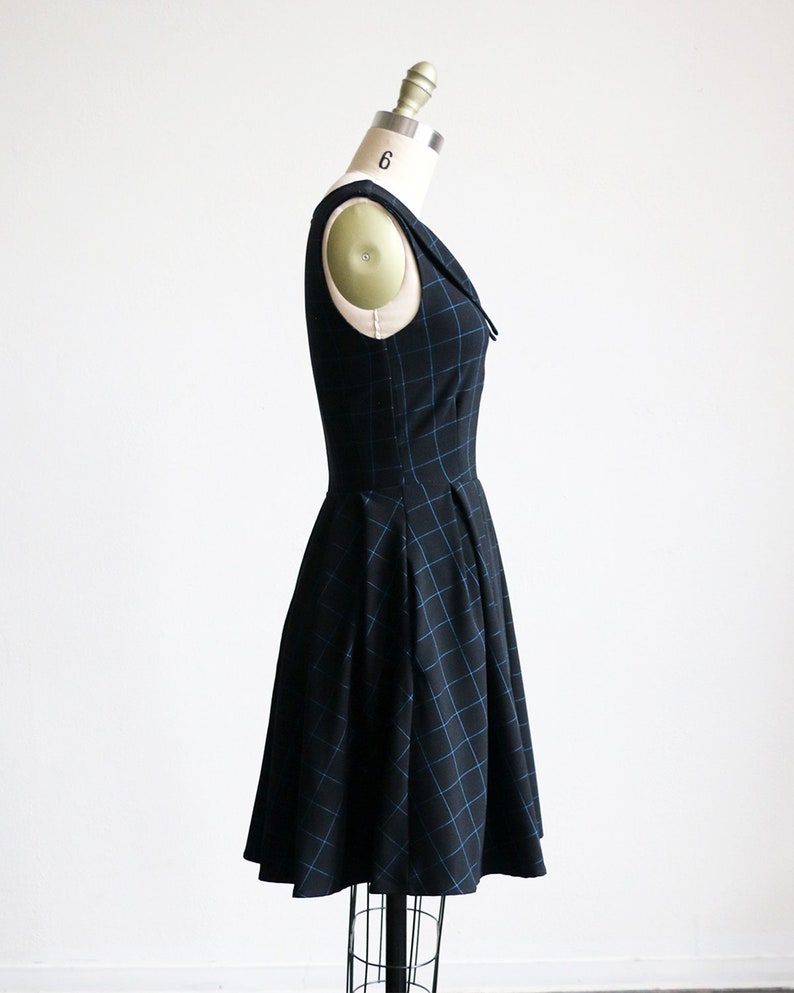 SUNDAY Black Little Black Checker Print Dress With Collar | Etsy