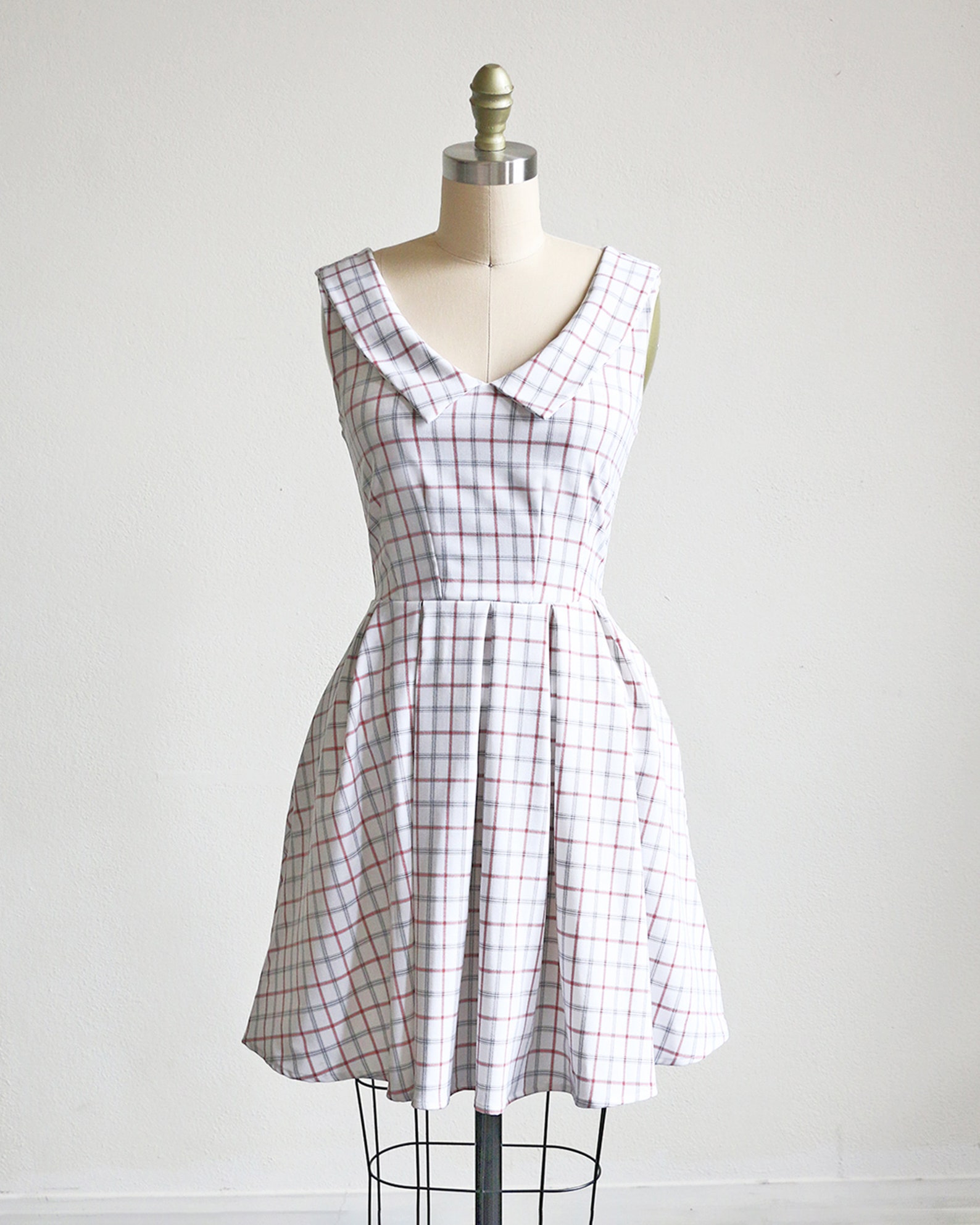 SUNDAY Black Little Black Checker Print Dress With Collar | Etsy