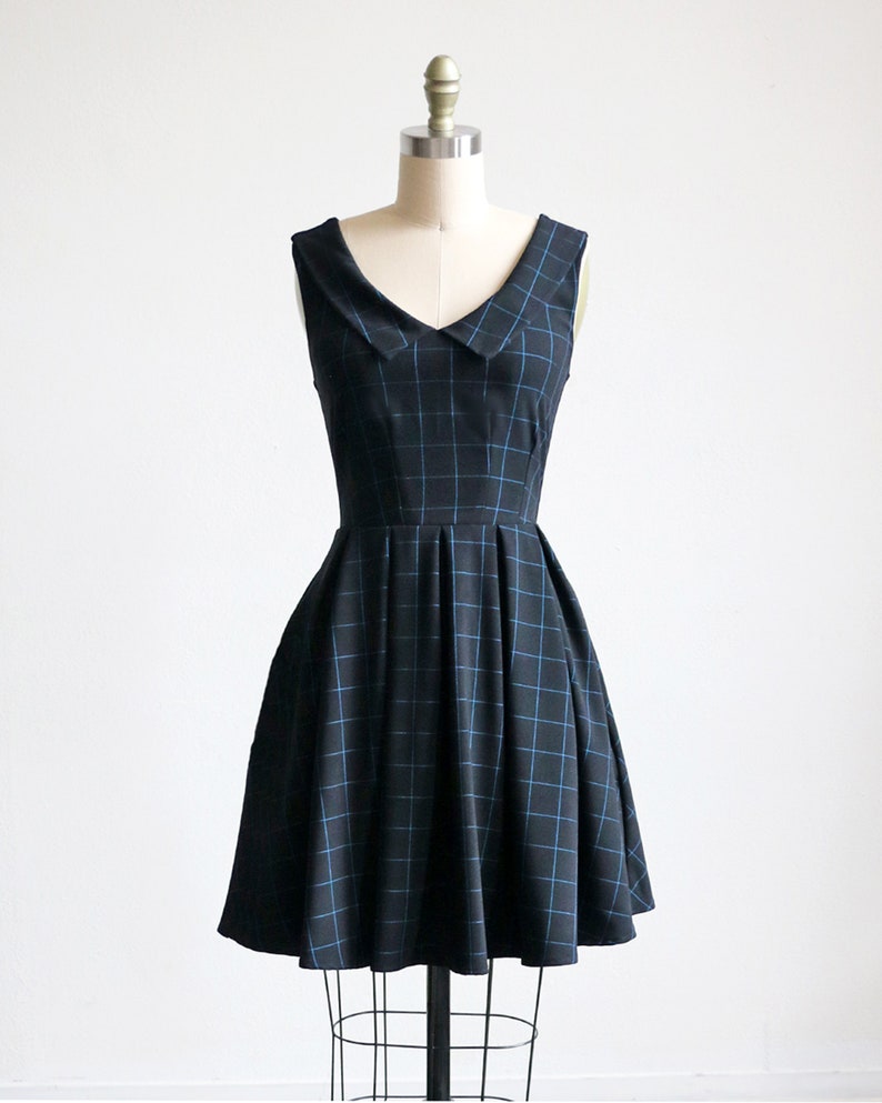 SUNDAY Black Little Black Checker Print Dress With Collar | Etsy