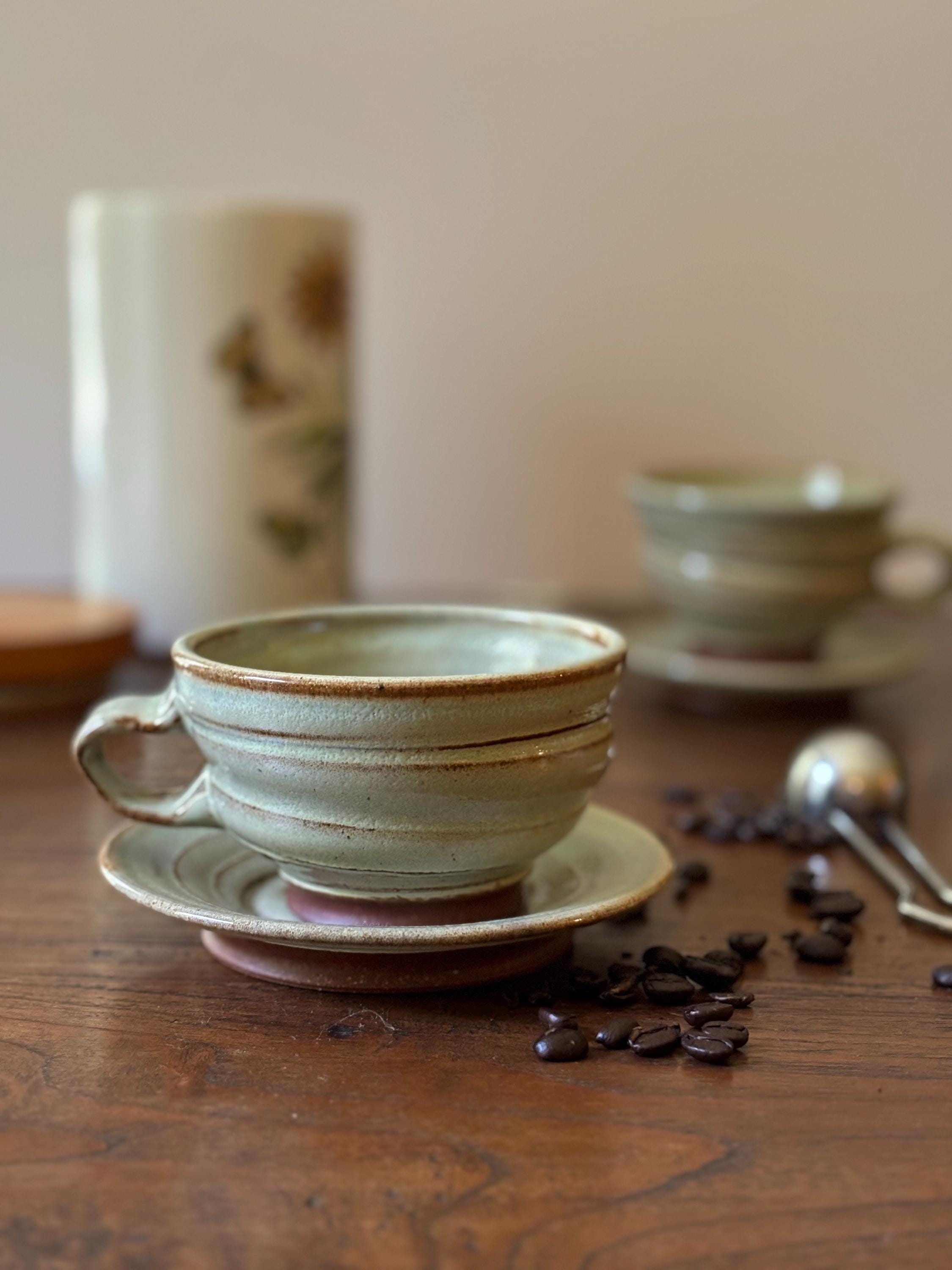 Handmade Ceramic Cappuccino Cup and Cookie Plate: Pale Turquoise ...
