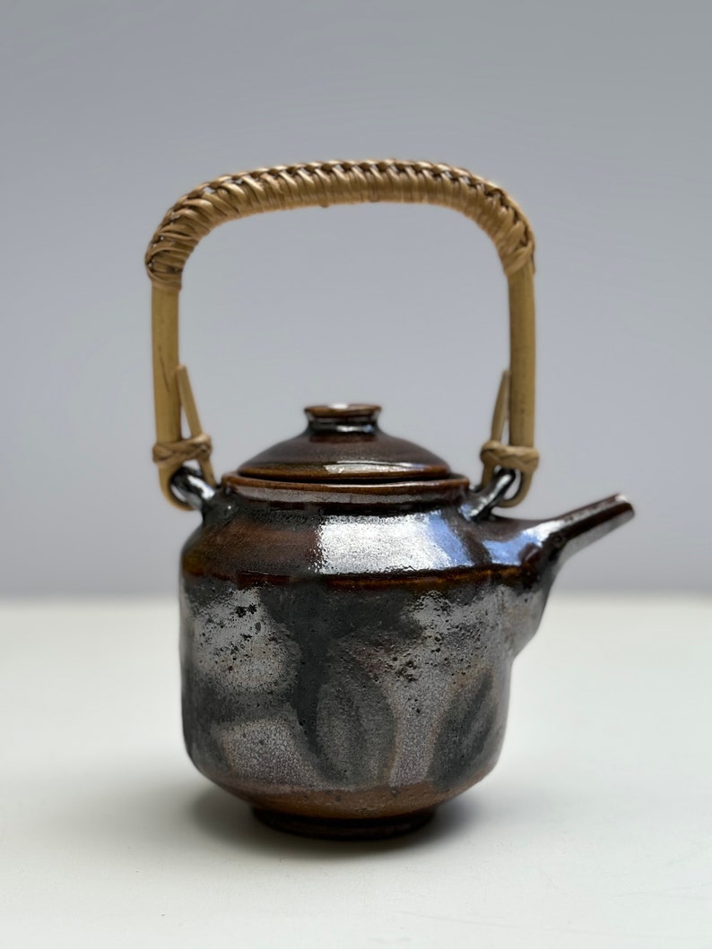 Handmade Soda-fired Teapot: Burgundy Glazed Pottery With Bamboo Handle ...