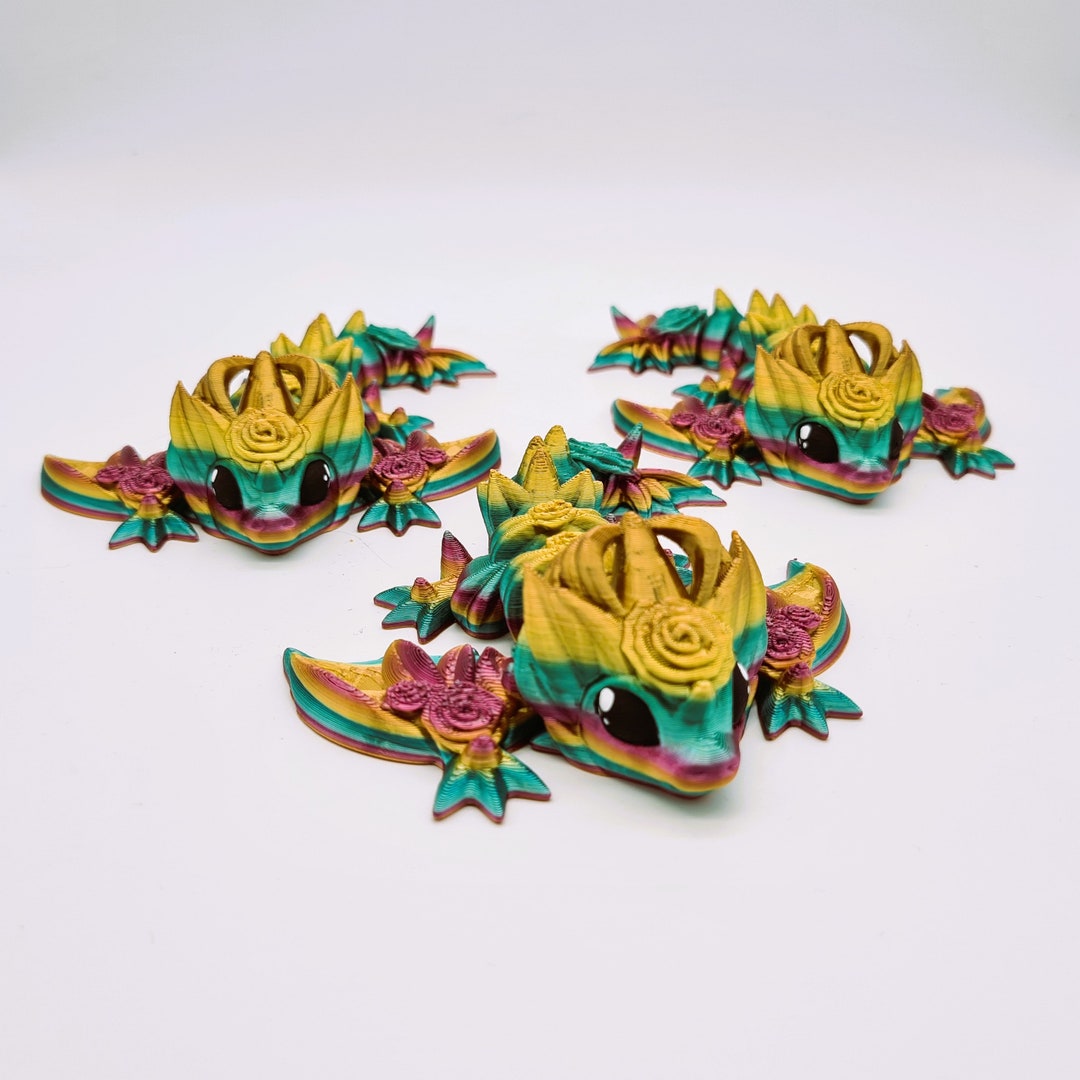 3d Printed Rainbow Silk PLA Tiny Rose Wyvern Cinderwing - Etsy
