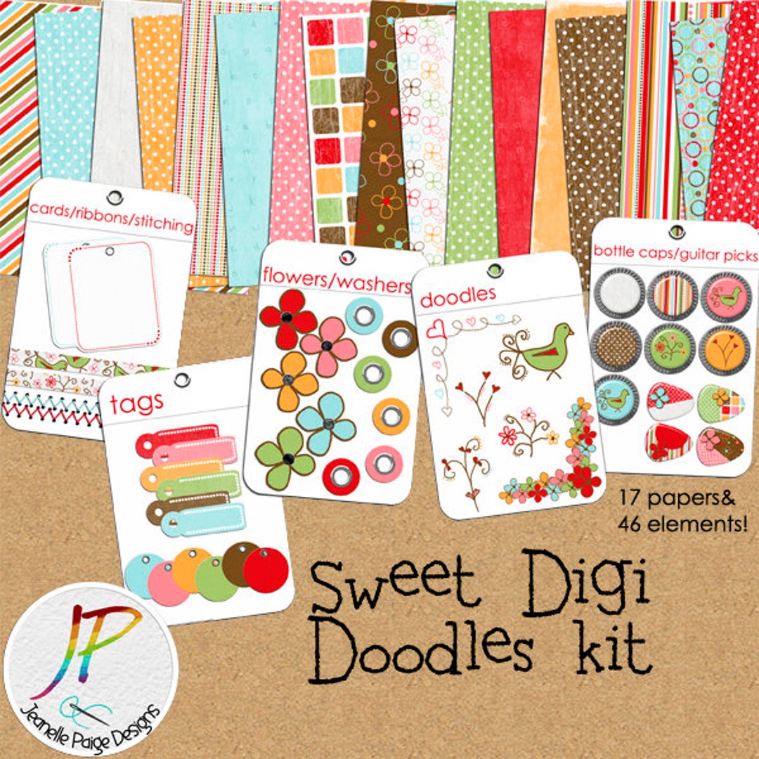 Sweet Digi Doodles Kit 1, Digital Scrapbooking Kit, Digital Graphics ...