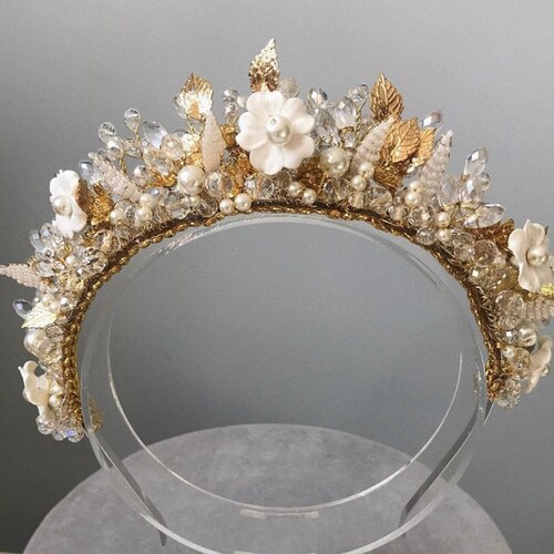 Tiara Gold and Ivory Flowers - Etsy