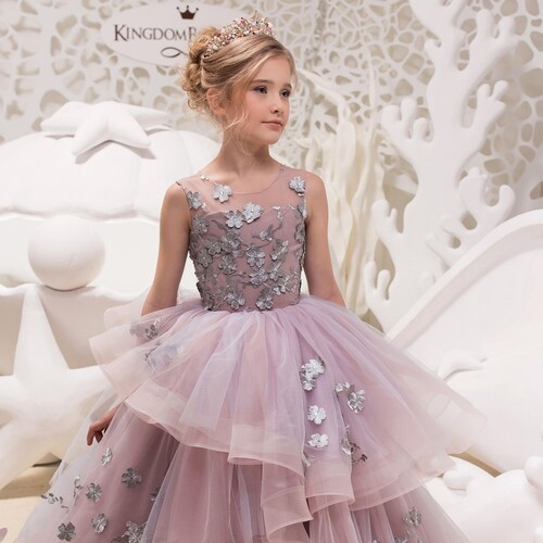 Blush Pink Gold Lace Tulle Formal Flower Girl Dress For Etsy