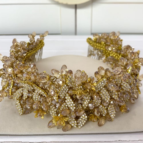 Tiara Gold and Ivory Flowers - Etsy