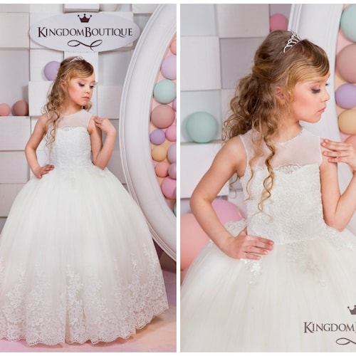 Ivory Lace Flower Girl Dress Birthday Wedding Party Holiday Etsy Canada