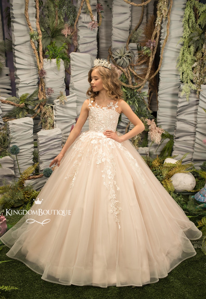 Ivory Blush Pink Lace Tulle Formal Flower Girl Dress for - Etsy