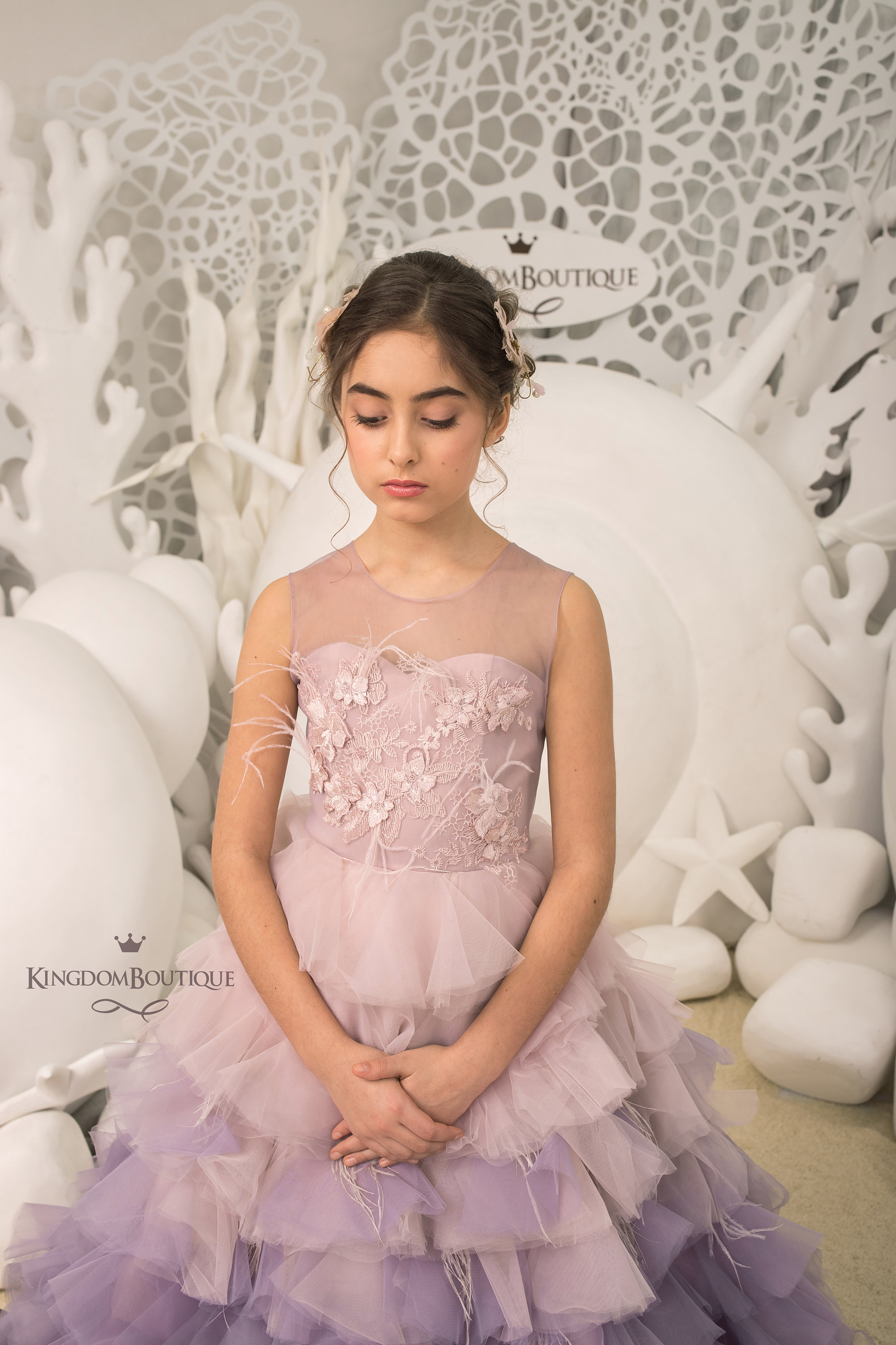 Blush and Purple Flower Girl Dress - Birthday Wedding Party Bridesmaid ...