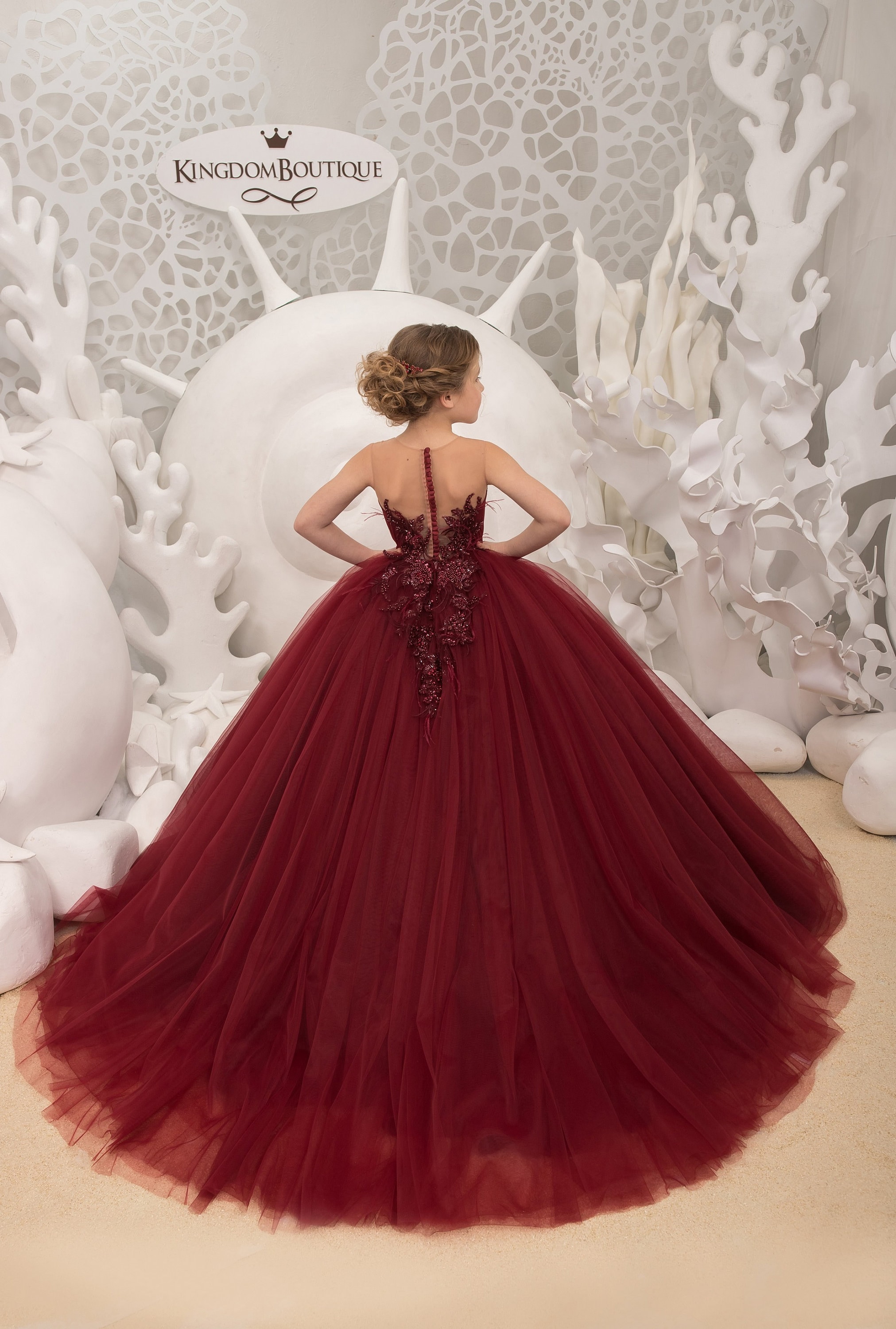 Maroon lace tulle formal flower girl dress for special | Etsy