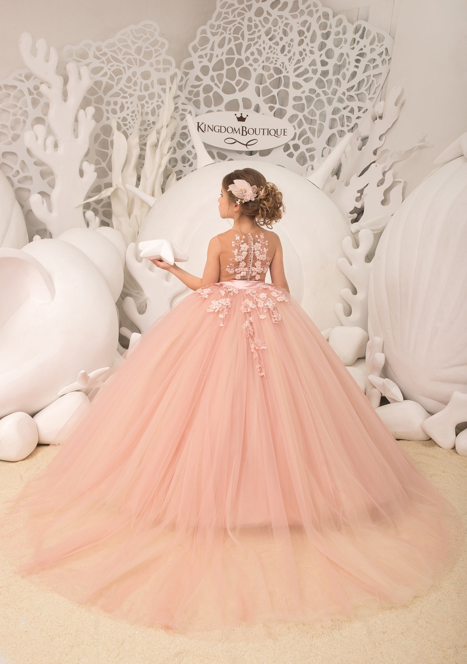 Blush Pink Yellow Lace Tulle Formal Flower Girl Dress for - Etsy