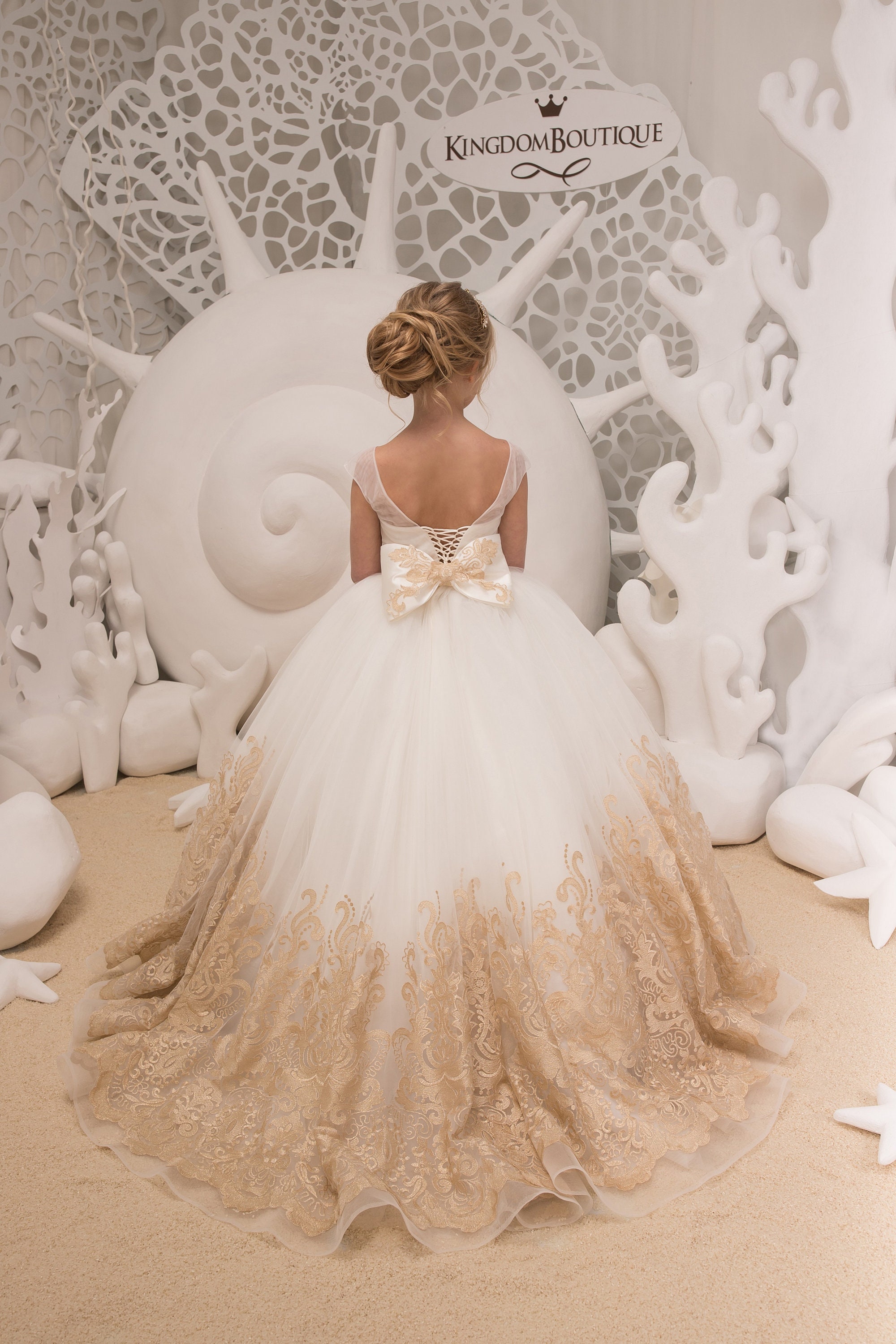 Ivory And Gold Lace Tulle Formal Flower Girl Dress For Special Etsy