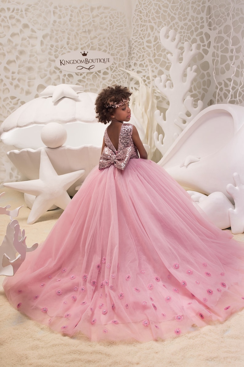 Blush Pink Sparkling Sequins Tulle Formal Flower Girl Dress Etsy