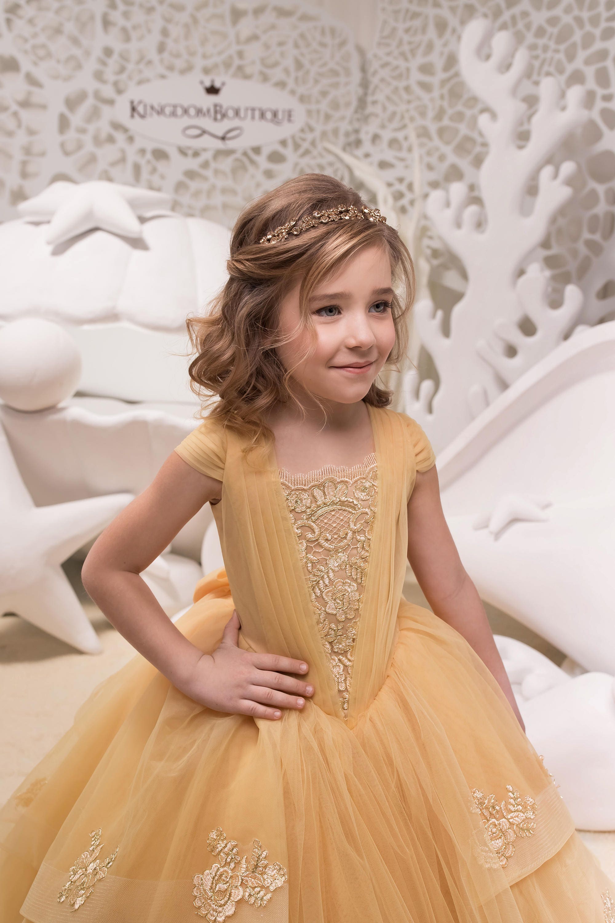 Gold Lace Tulle Formal Flower Girl Dress for Special Occasion | Etsy