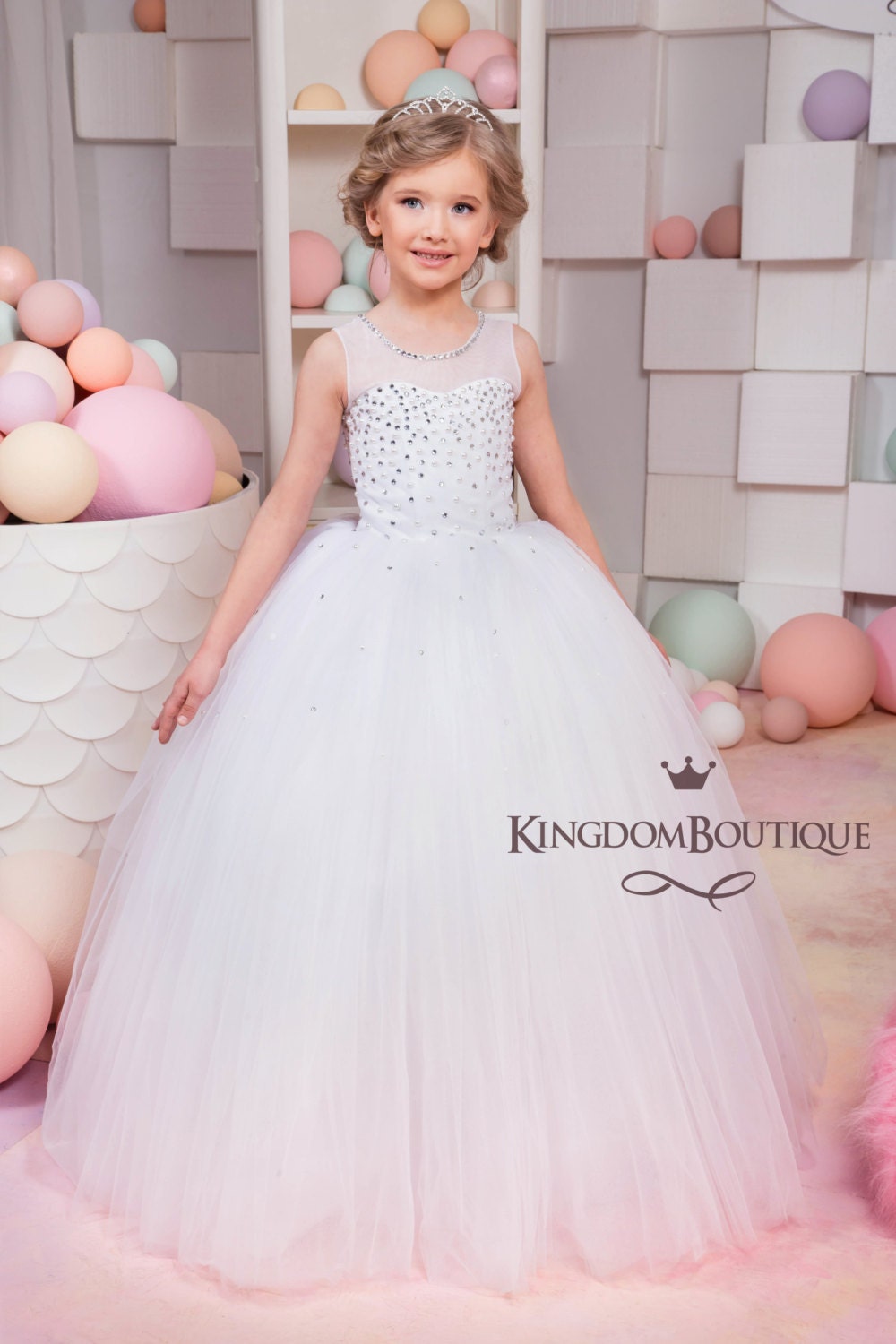 White Tulle Formal Flower Girl Dress for Special Occasion - Etsy
