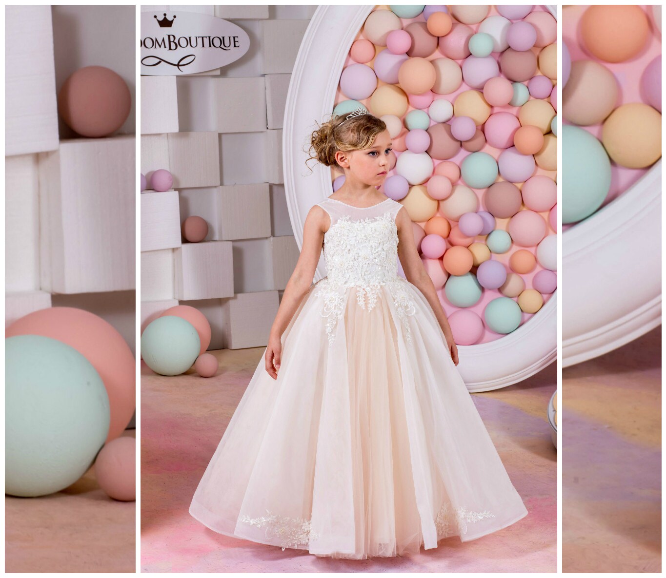 Buy Ivory and Beige Flower Girl Dress - Bridesmaid Birthday Wedding ...