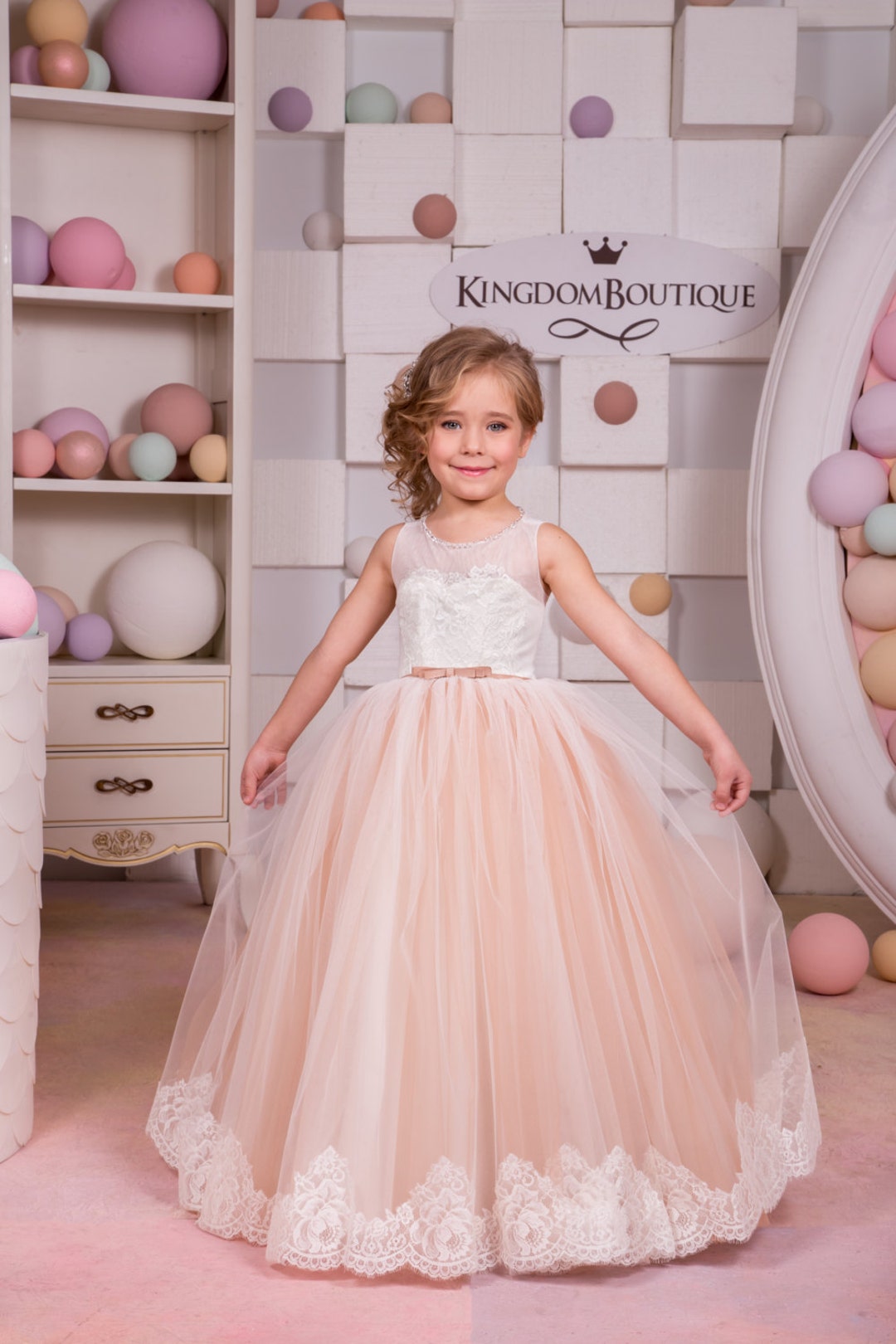 Ivory and Beige Flower Girl Dress - Birthday Wedding Party Holiday ...