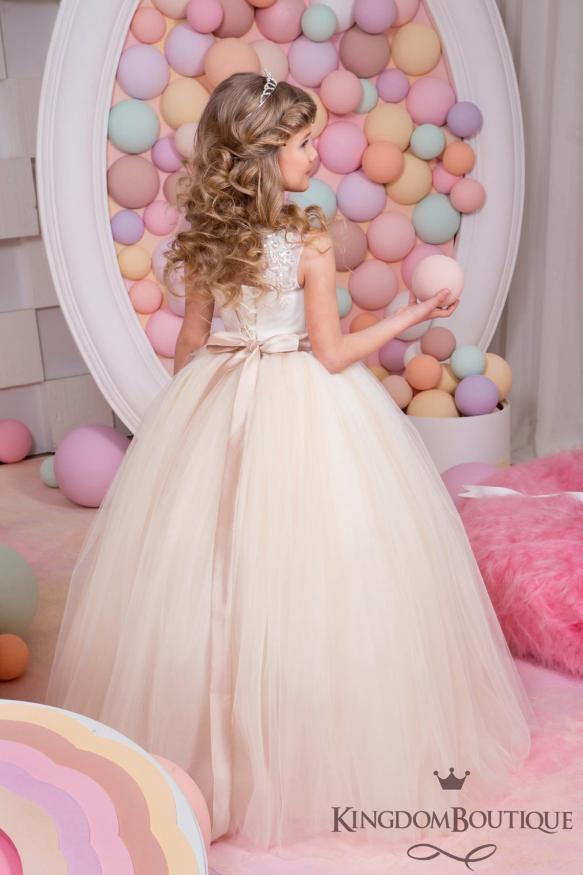 Ivory and Beige Flower Girl Dress - Birthday Wedding Party Holiday ...