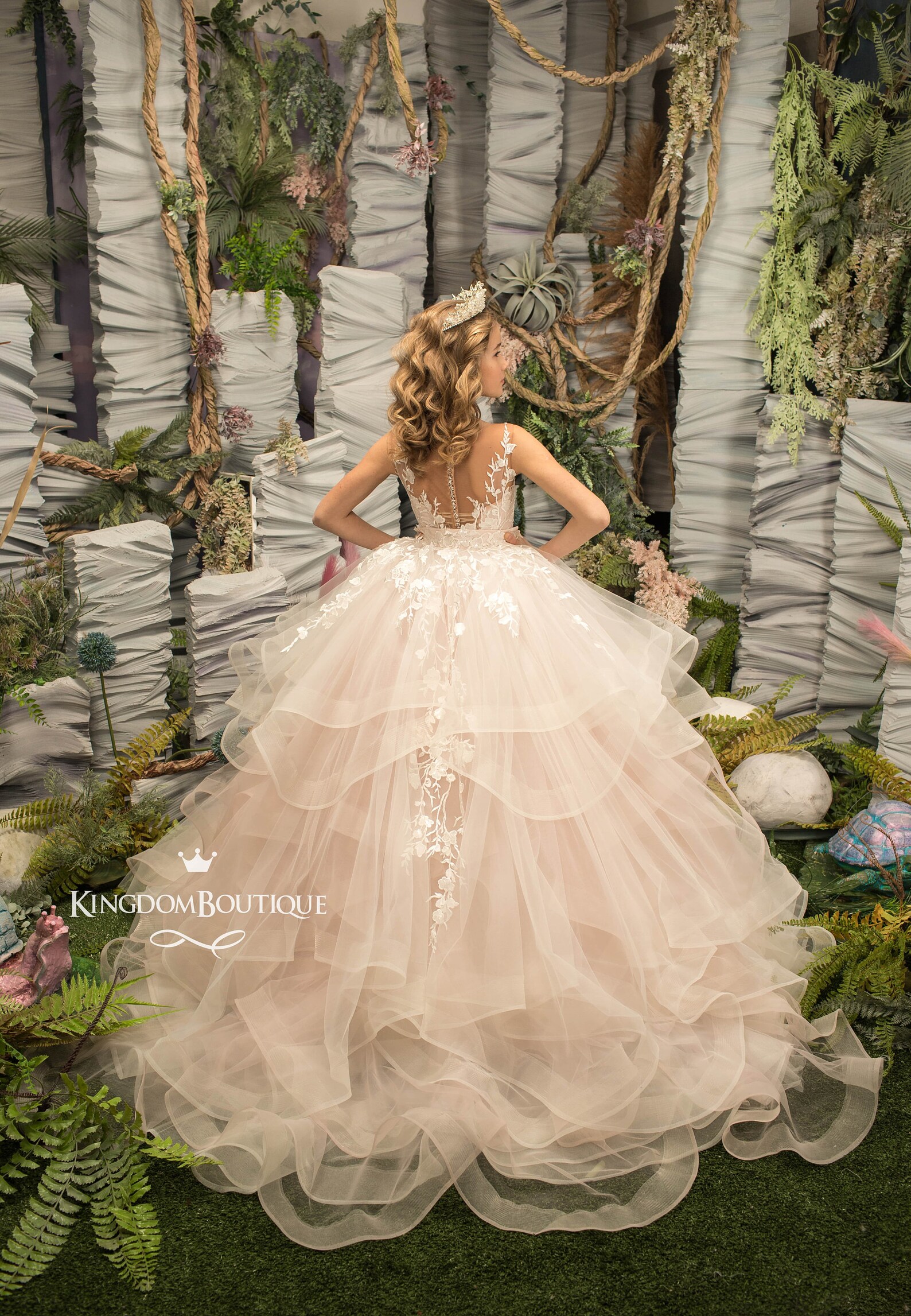 Ivory Blush Pink Lace Tulle Formal Flower Girl Dress for Special ...