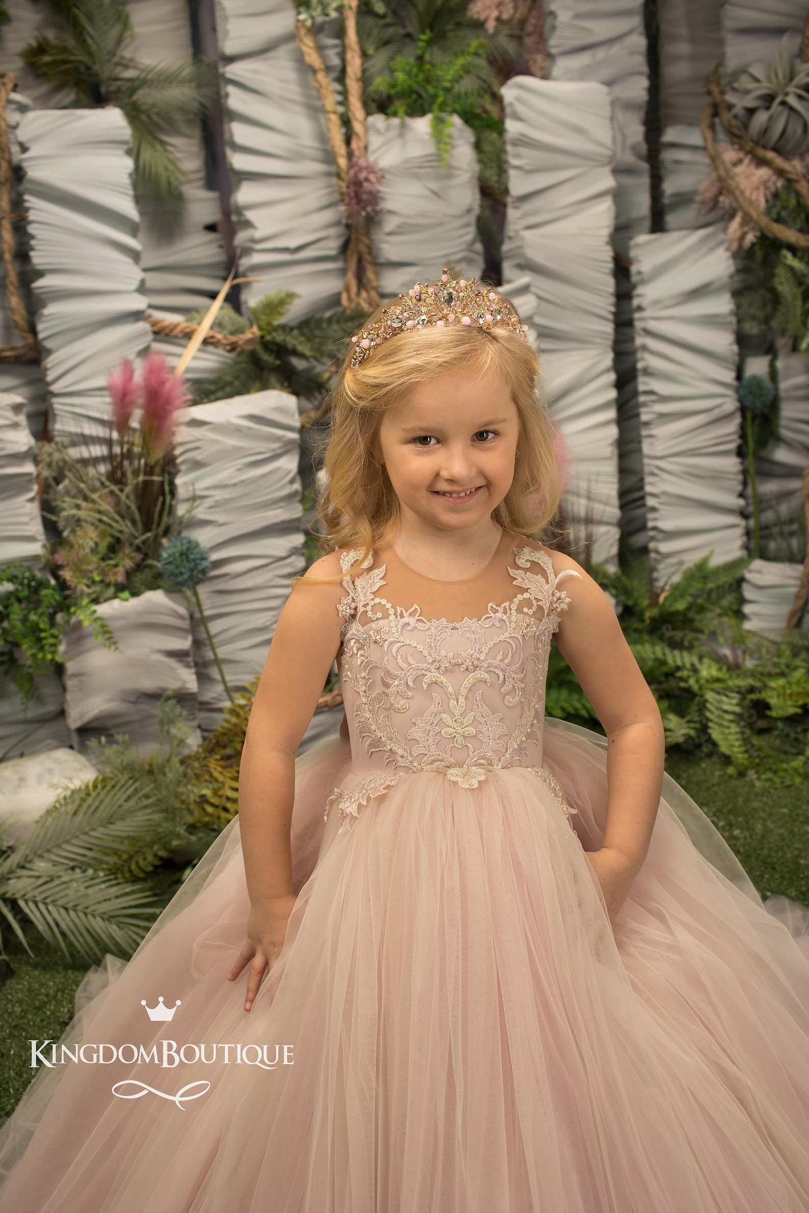 Blush Pink Lace Tulle Formal Flower Girl Dress for Special - Etsy