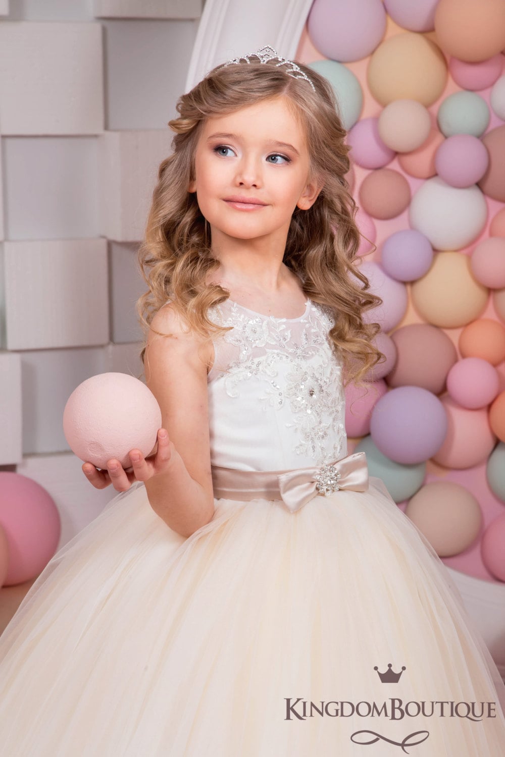 Ivory and Beige Flower Girl Dress - Birthday Wedding Party Holiday ...
