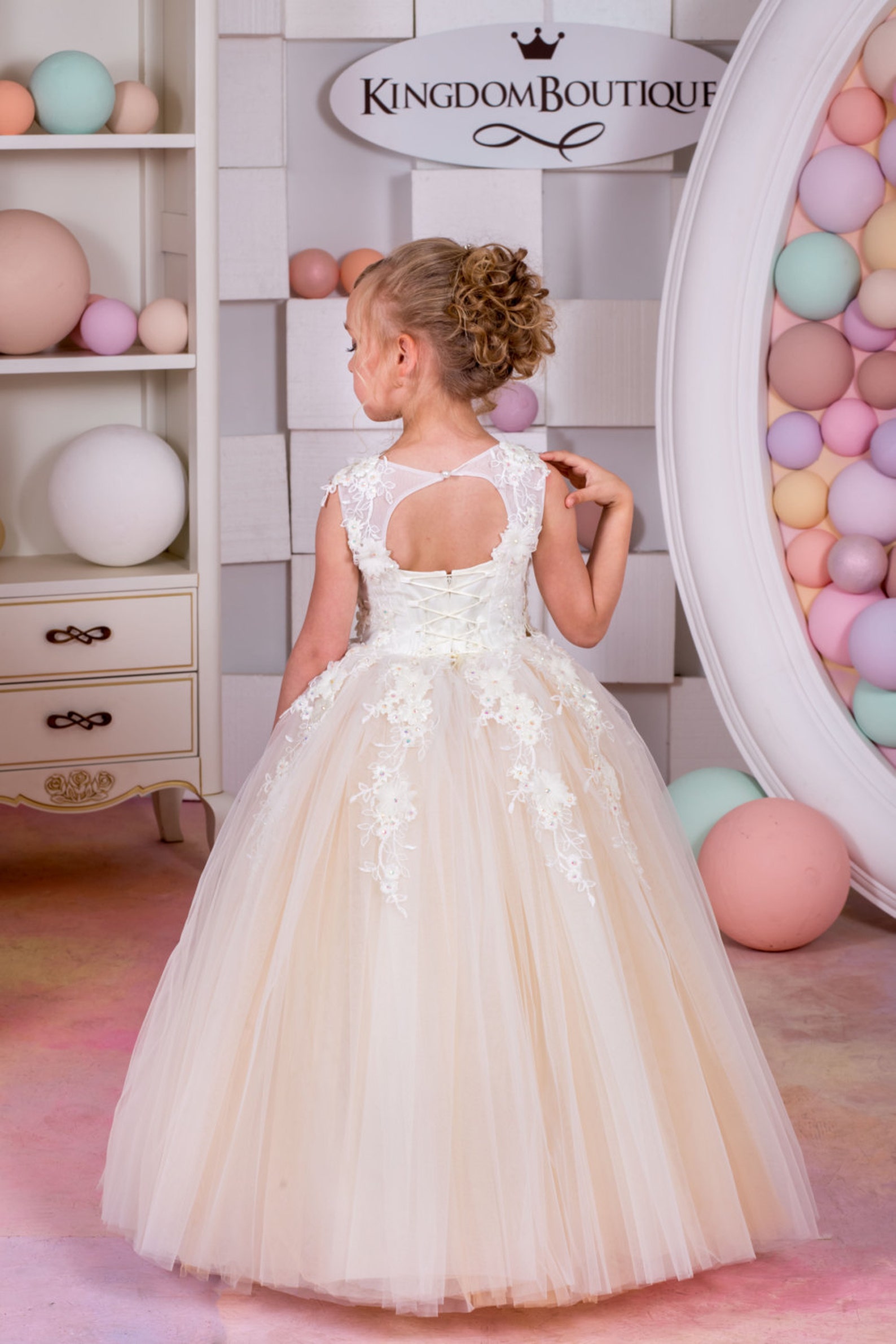 Ivory And Blush Tulle Flower Girl Dress Birthday Wedding Etsy