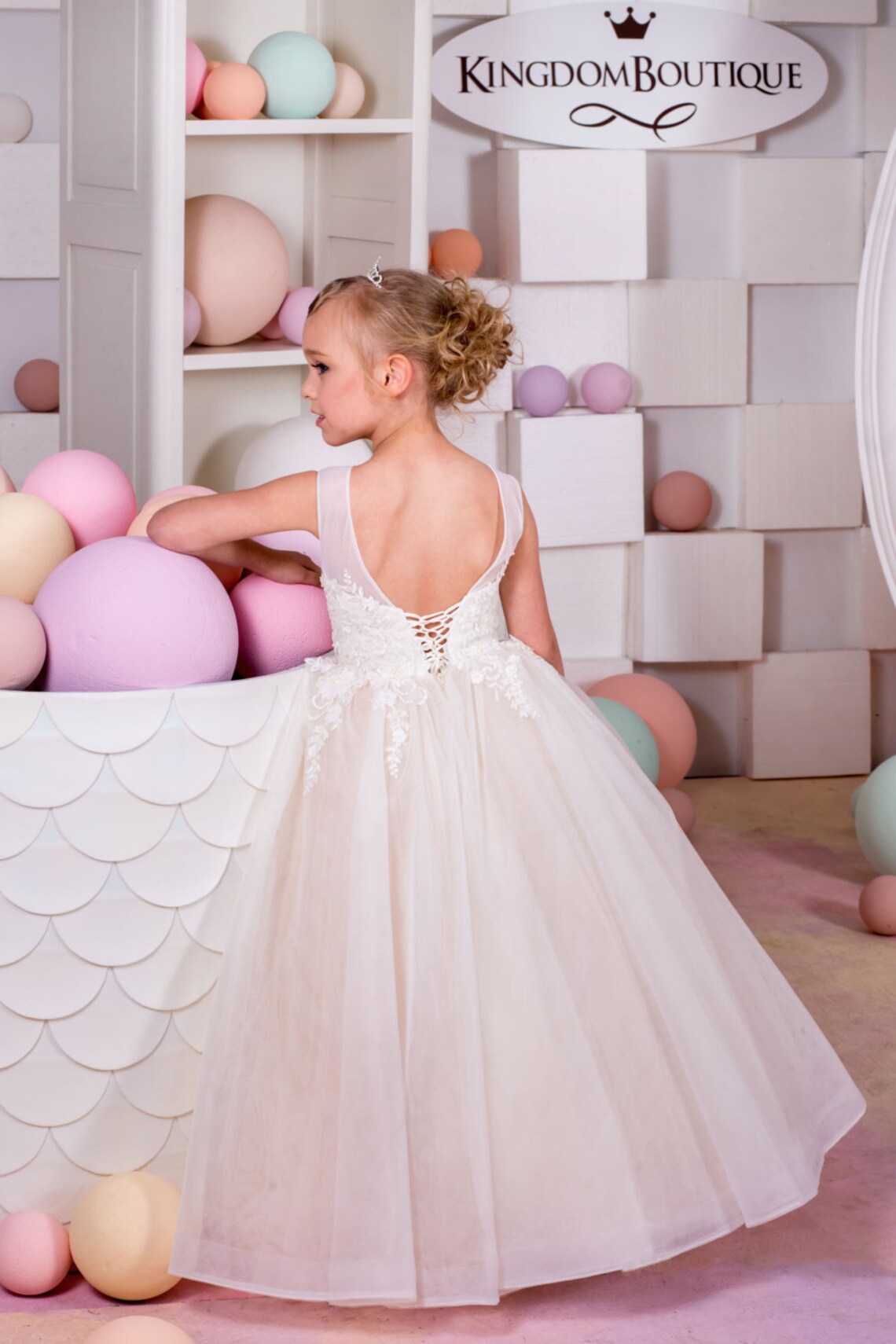 Ivory and Beige Flower Girl Dress - Bridesmaid Birthday Wedding Party ...