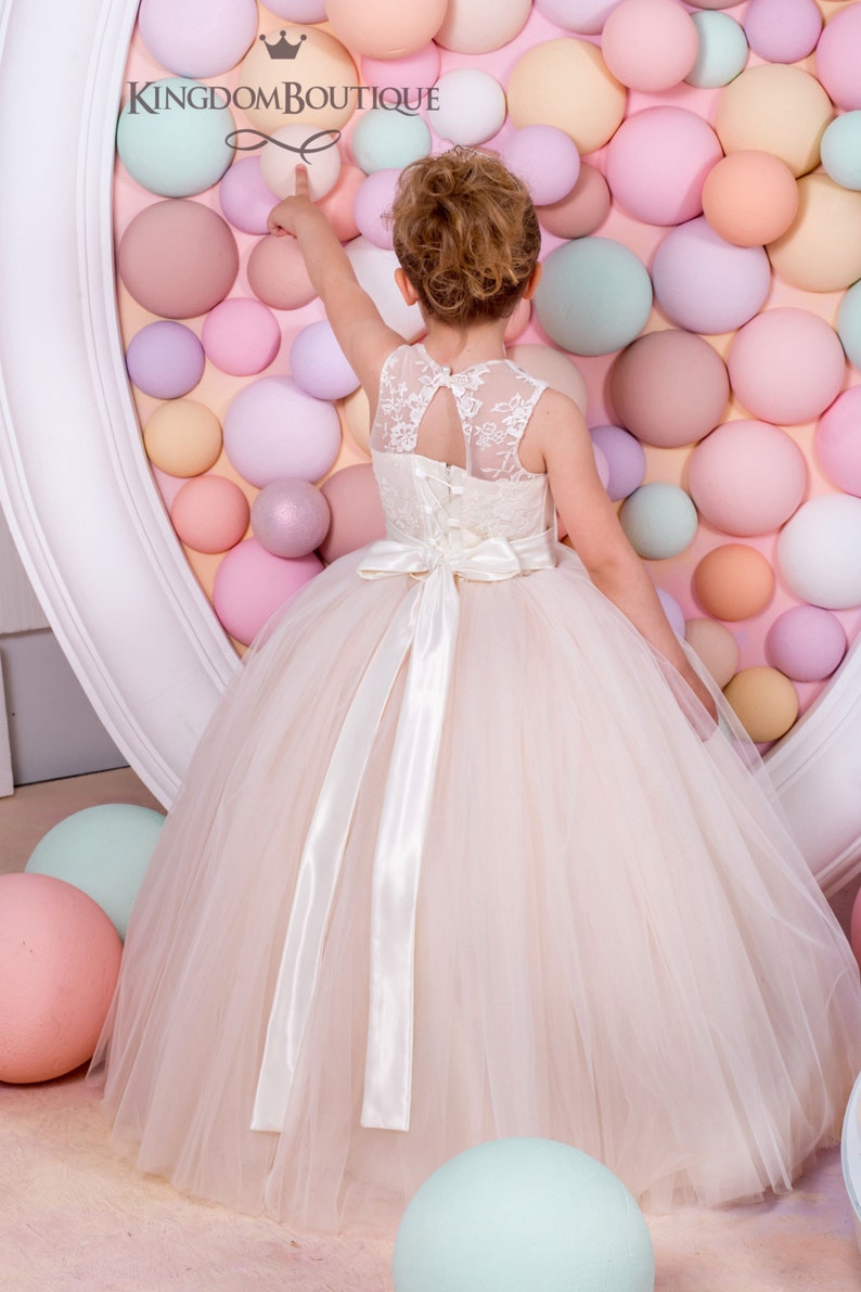 Ivory And Blush Lace Tulle Flower Girl Dress Wedding Party Etsy