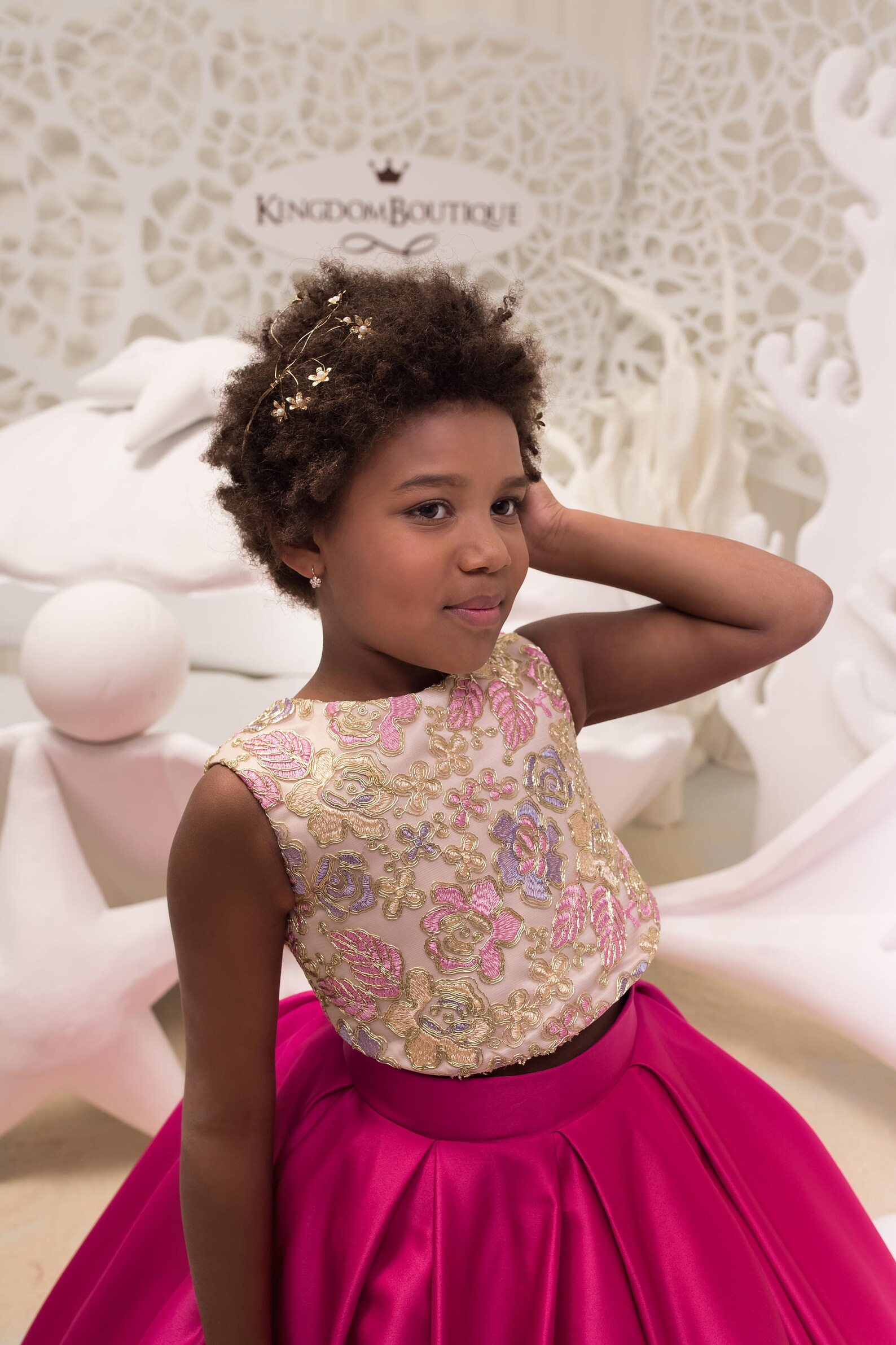 Fuchsia Gold Two Pieces Satin Lace Flower Girl Dress for Special ...
