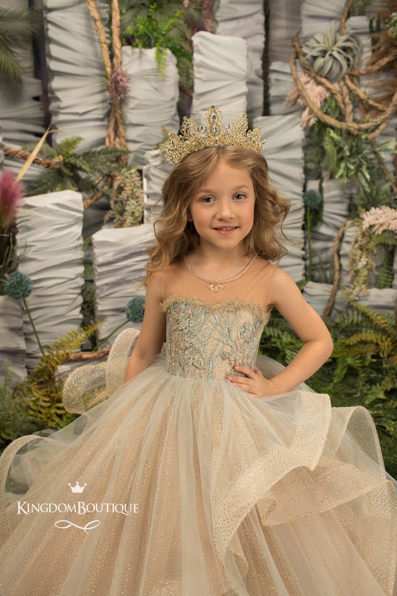 Gold And Light Blue Lace Tulle Formal Flower Girl Dress For Etsy
