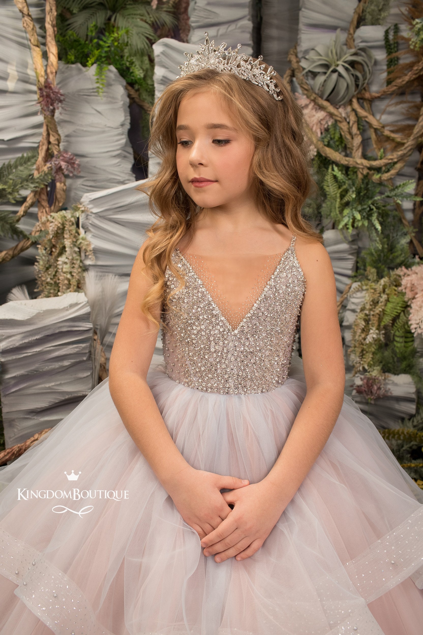 Blush Pink Gray Tulle Formal Flower Girl Dress For Special Etsy