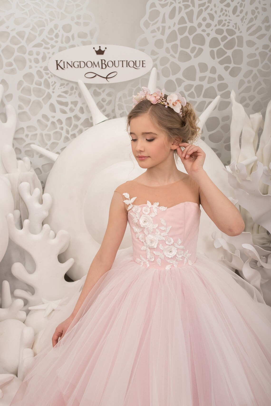Ivory and Blush Pink Lace Tulle Formal Flower Girl Dress for - Etsy
