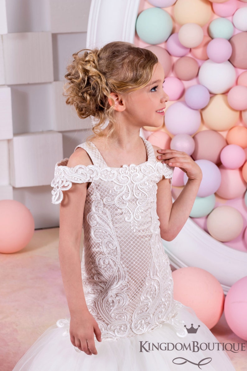Ivory And Cappuccino Flower Girl Mermaid Style Dress Wedding Etsy