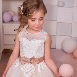 Ivory and Beige Flower Girl Dress - Birthday Wedding Party Holiday ...