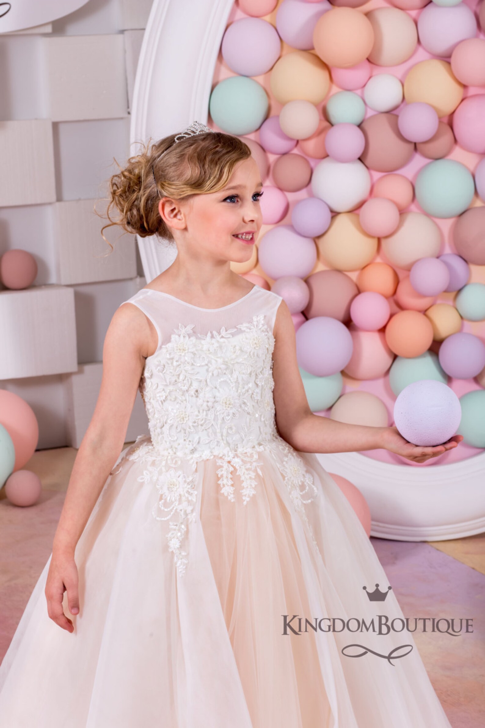 Ivory and Beige Flower Girl Dress - Bridesmaid Birthday Wedding Party ...
