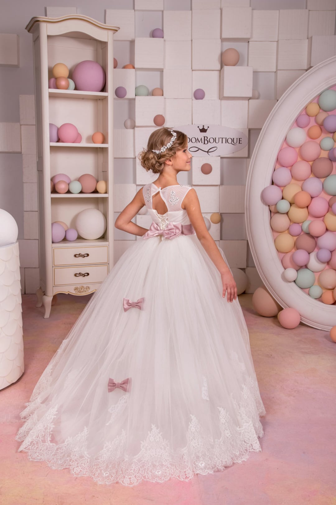 Ivory Tulle Formal Flower Girl Dress for Special Occasion Bridesmaid ...