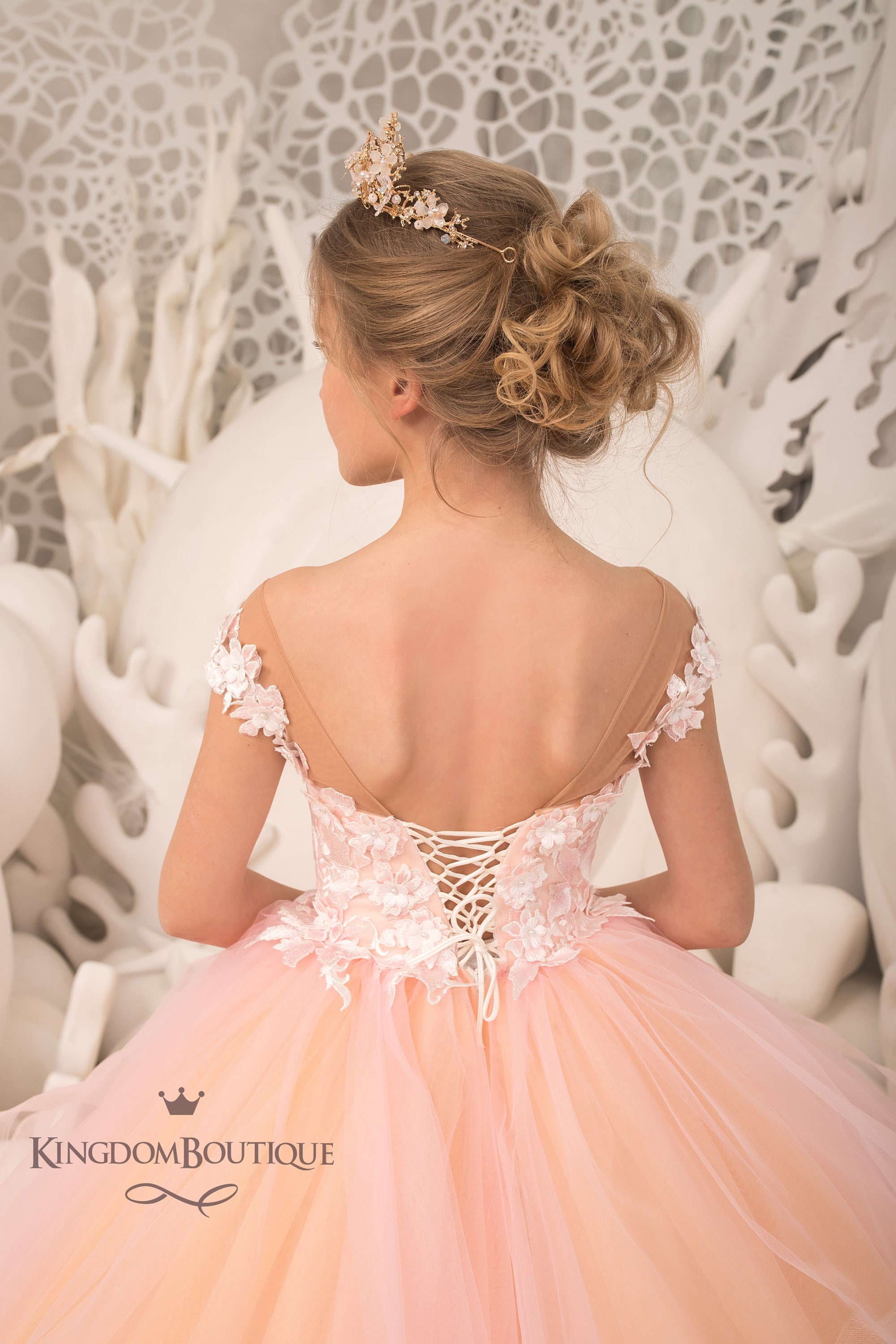 Blush Pink And Gold Lace Tulle Formal Flower Girl Dress For Etsy
