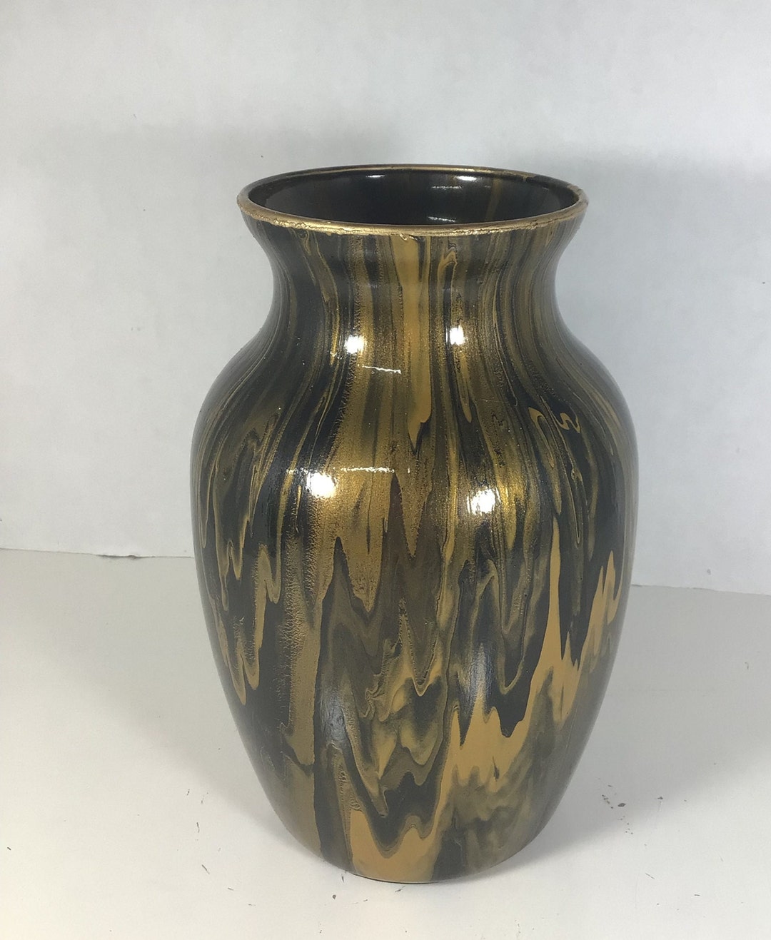 Black and Gold Flower Vase, Hand Painted Vase - Etsy
