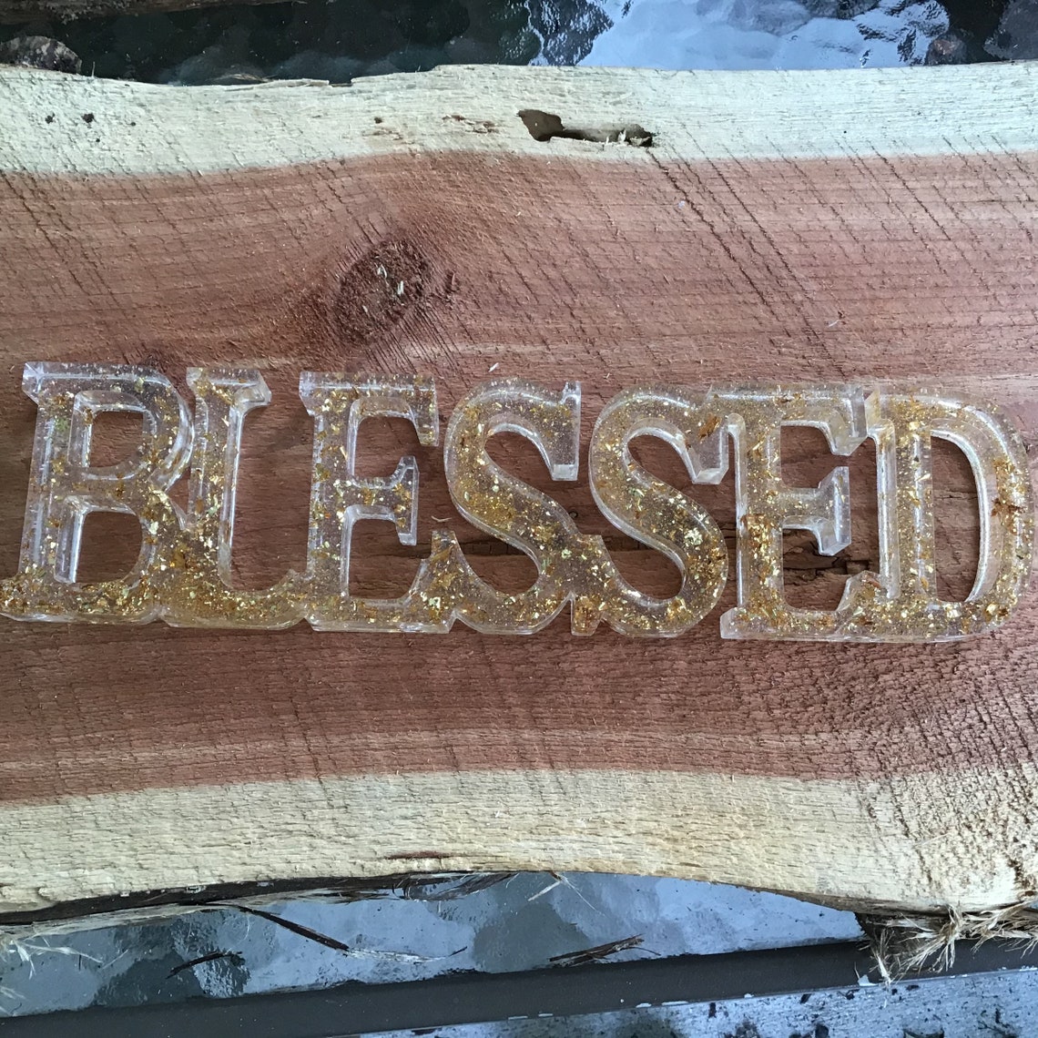 Blessed sign clear with gold glitter | Etsy