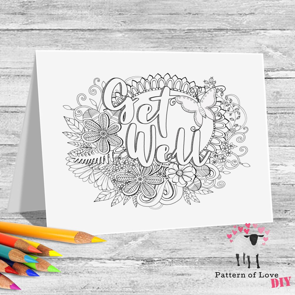 Get Well Coloring Printable Note Cards - Etsy UK