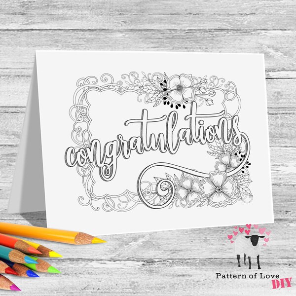 Congratulations Coloring Card - Etsy