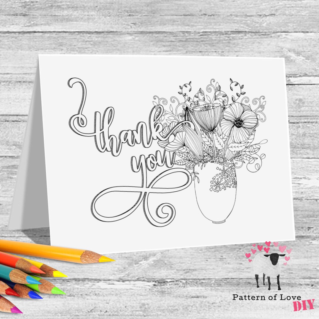 Thank You Coloring Printable Note Cards - Etsy