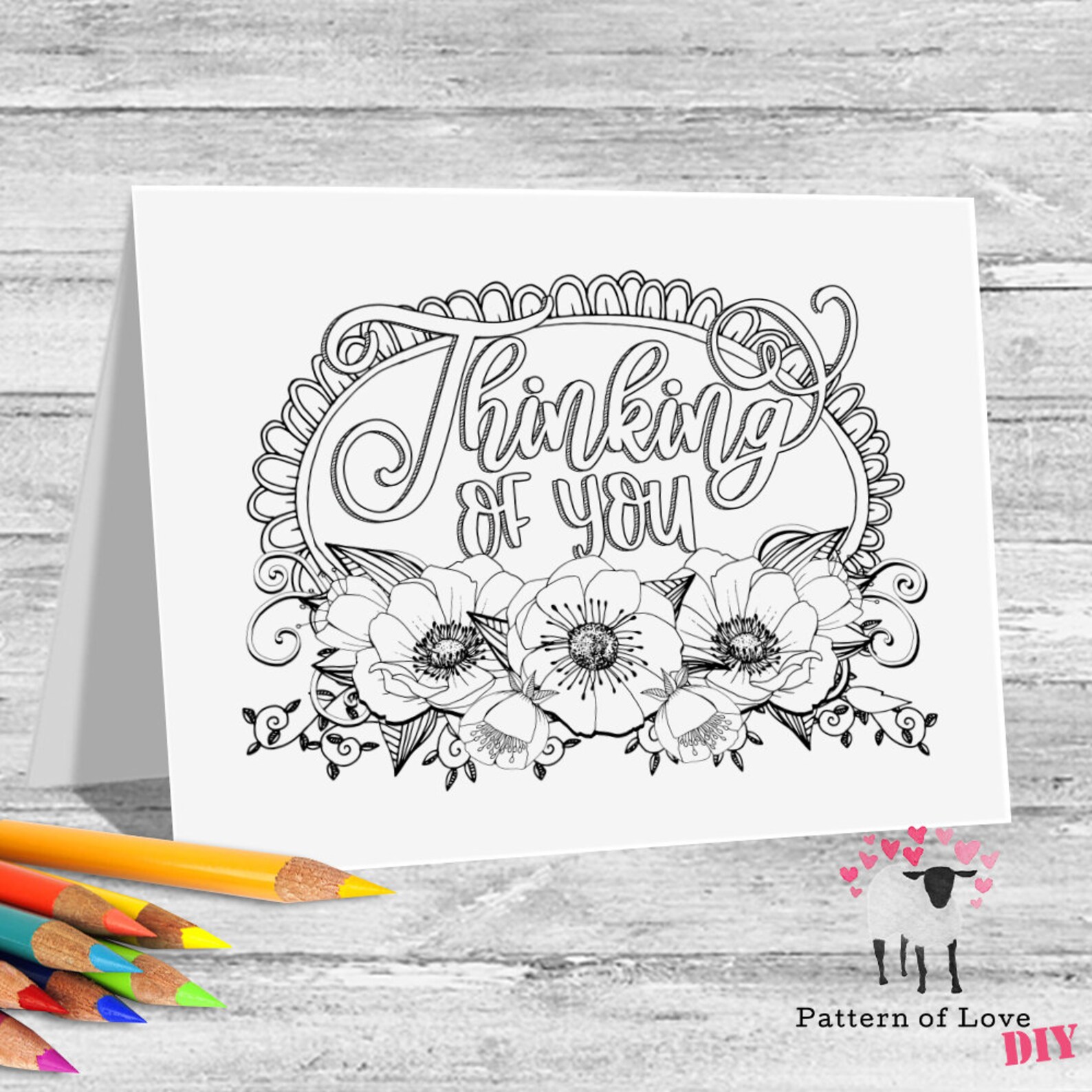 Thinking of You Coloring Printable Note Cards - Etsy