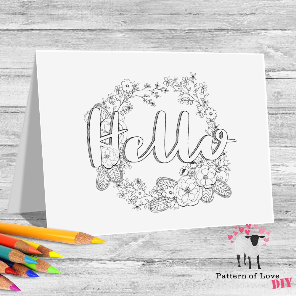 Hello Coloring Printable Note Cards | Etsy