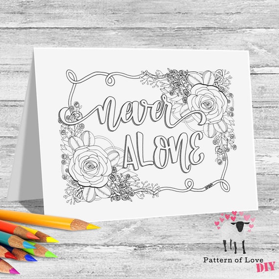 Never Alone Coloring Printable Note Cards | Etsy UK