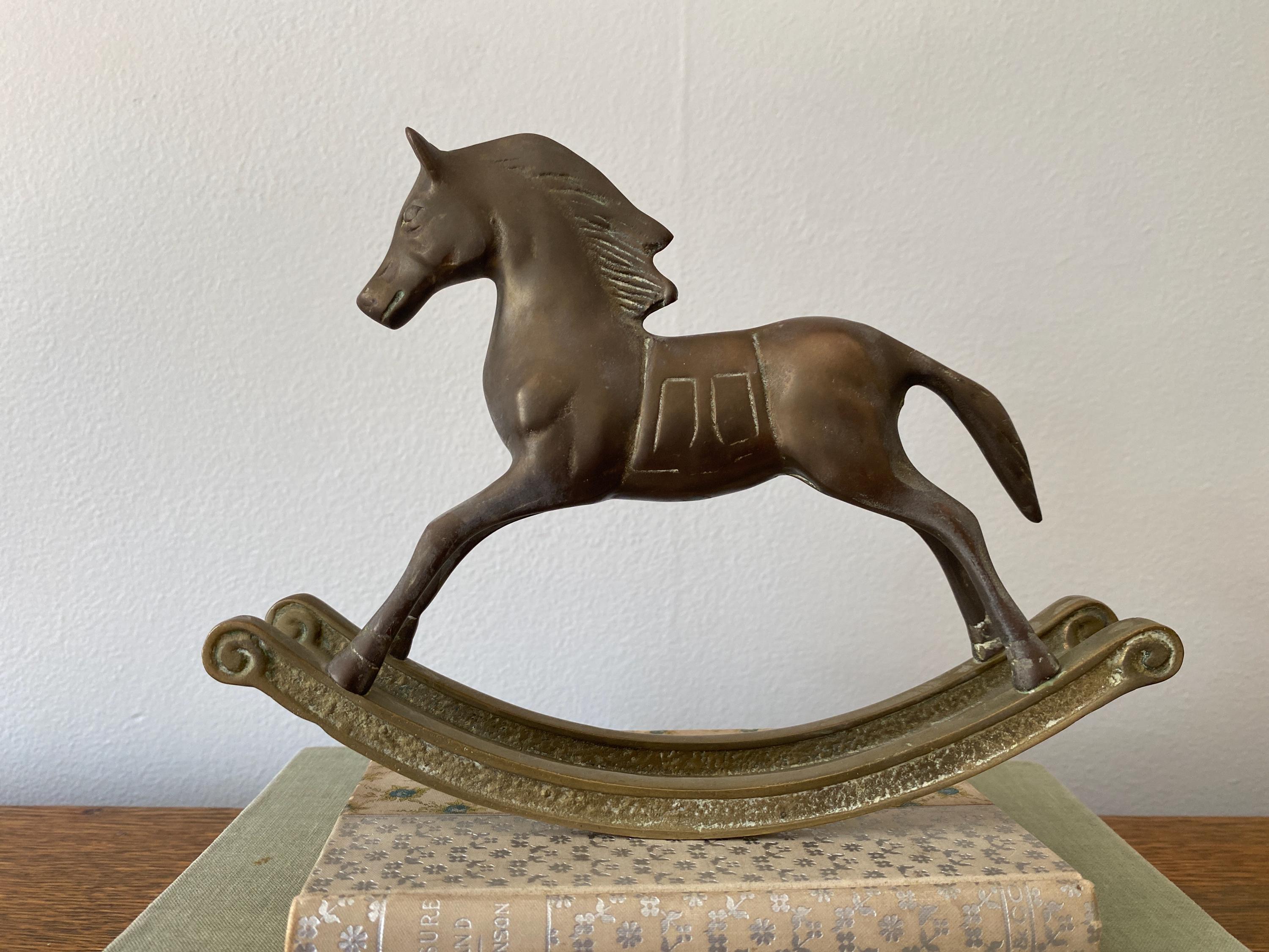 Large Vintage Brass Rocking Horse Figurine With Patina Classic ...